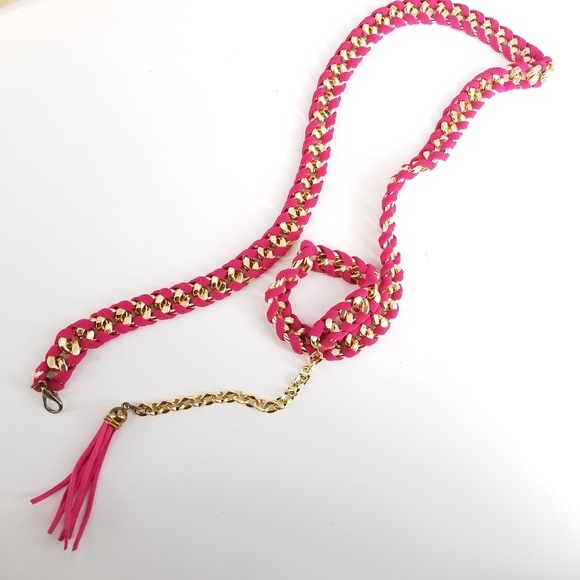 Accessories | Barbie Core Pink Leather Gold Tone Chain Belt Adjustable ...
